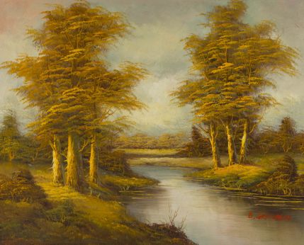 B. Groneman - Contemporary Oil, Rural River Scene
