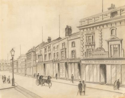 Late 19th Century Charcoal Drawing - Victorian Street Scene