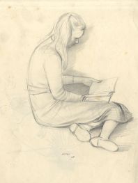 Graham Coton - 1947 Graphite Drawing, Girl Reading