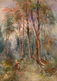William Manners (1860-1930) - Watercolour, Figure in a Wooded Landscape