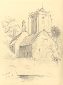 G H Holloway - 1946 Graphite Drawing, View of Church